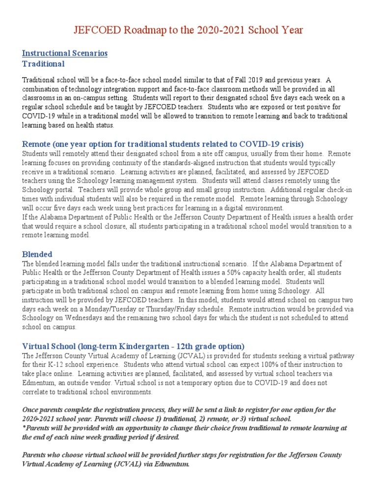 JEFCOED Roadmap Approved by The Board 7.23.2020 | PDF | School ...