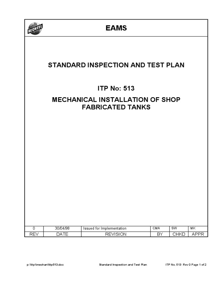 513-Mechanical Installation of Shop Fabricated Tanks | PDF