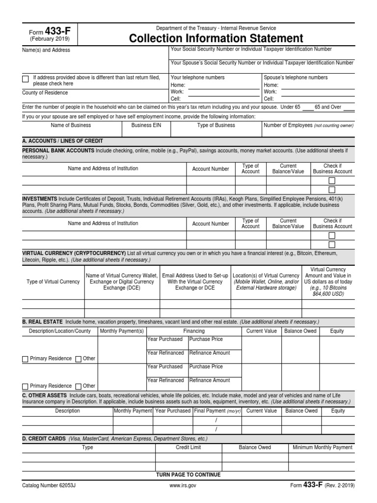 Collection Information Statement: (February 2019) | PDF | Expense | Irs ...