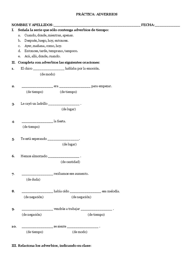 Práctica Adverbios | PDF | Adverbio