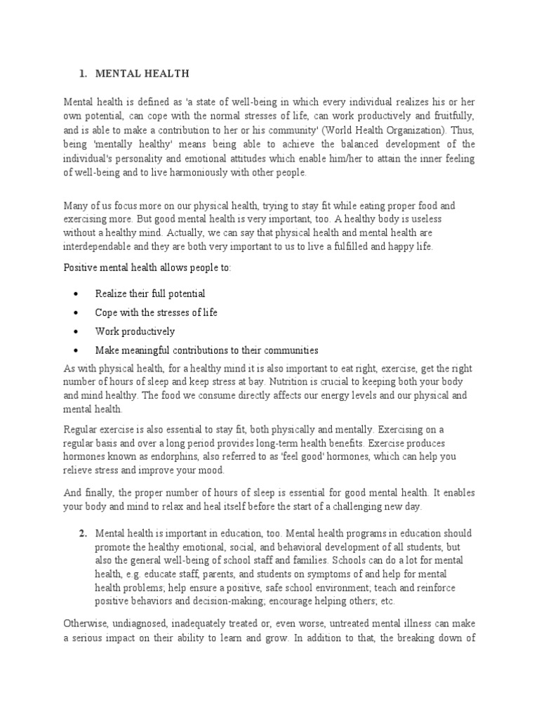 Mental Health | PDF | Mental Health | Mental Disorder