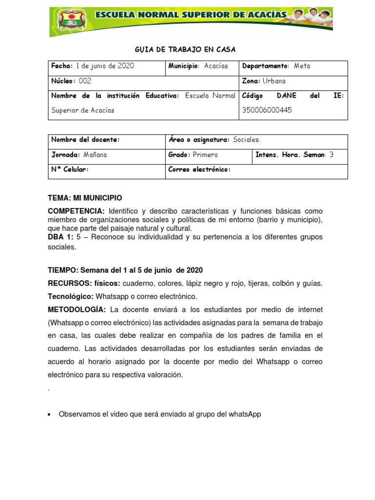 Actividades sobre Mi Municipio para Primero | PDF