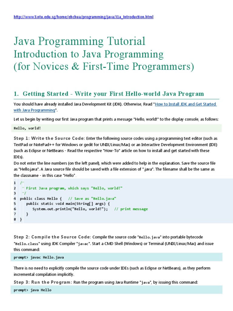 Java Programming Tutorial Introduction To Java Programming For Novices And First Time 
