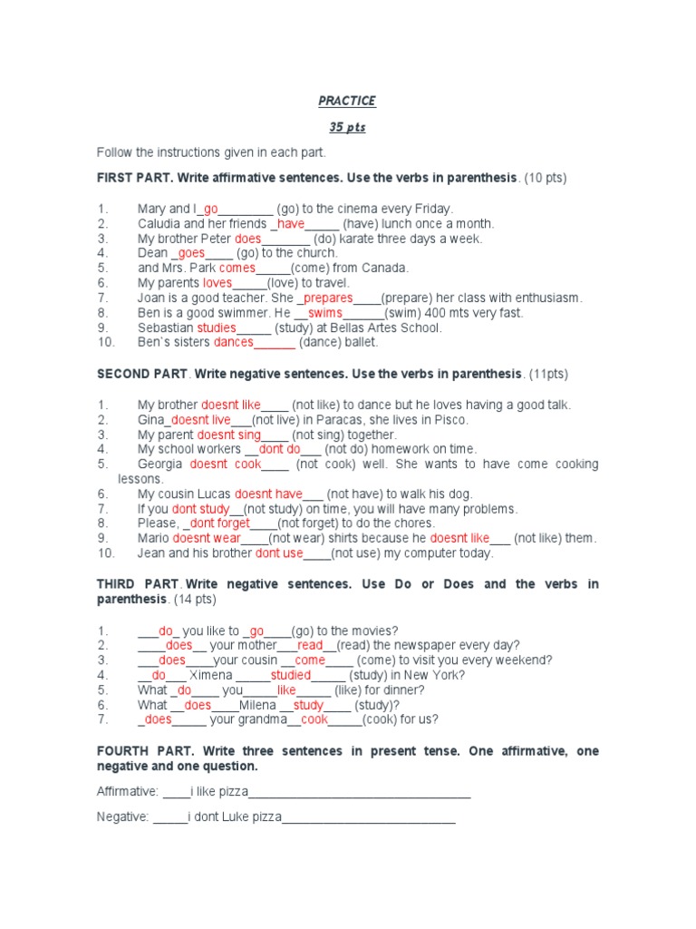 Negative Sentence Practice Examples | PDF