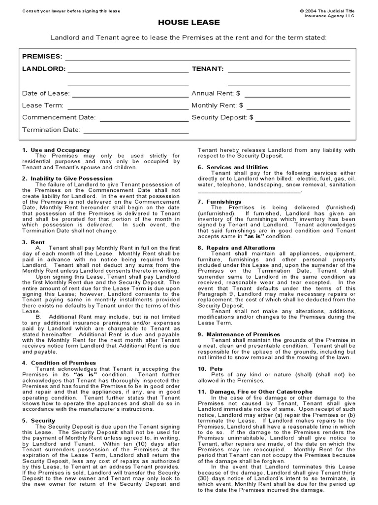 Standard House Lease Template | PDF | Lease | Leasehold Estate