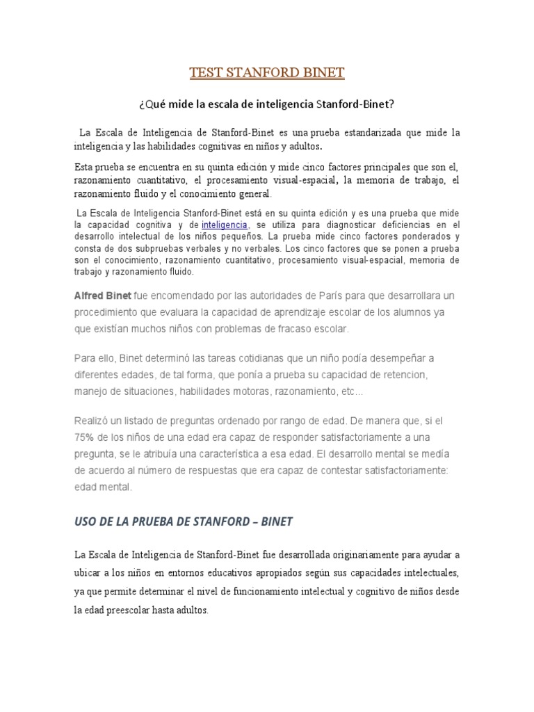 Escala de Inteligencia Stanford-Binet | PDF | Inteligencia | Neurociencia