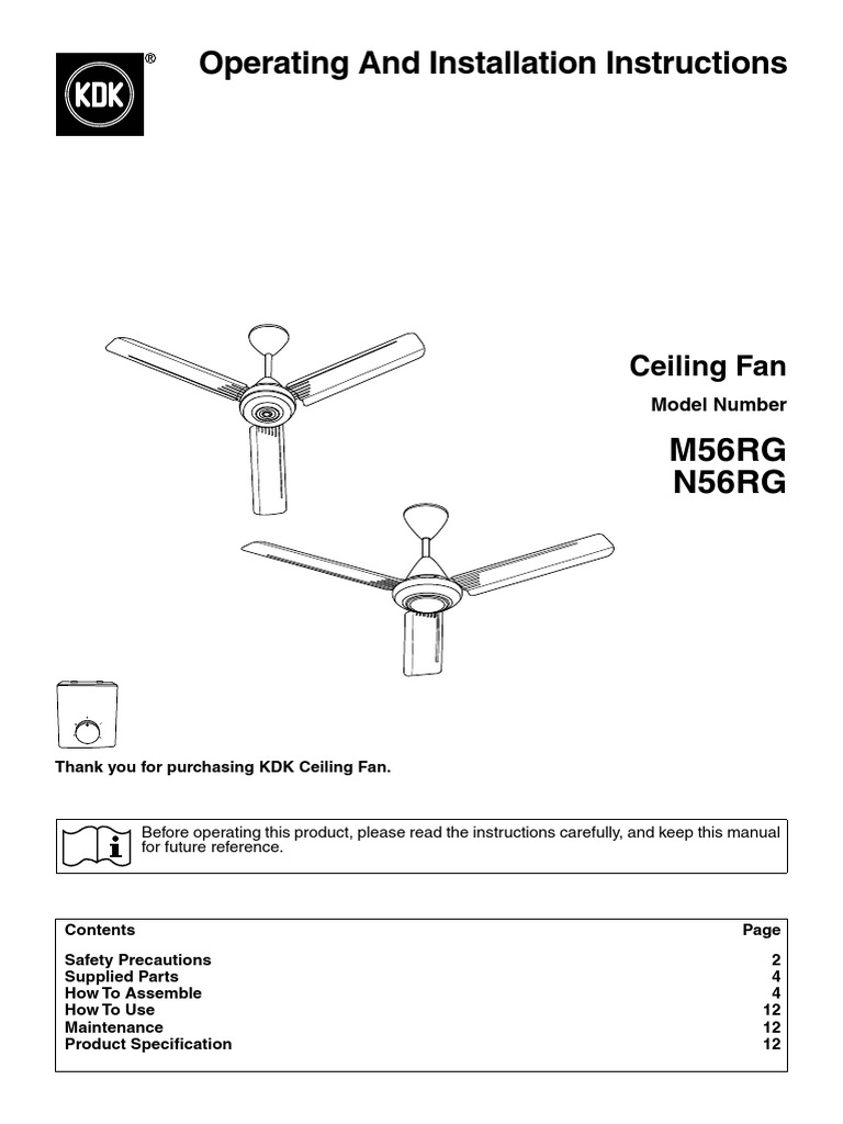 KDK - Ceiling Fan - OI-M56 - N56RG - 202001 - English | PDF | Screw ...
