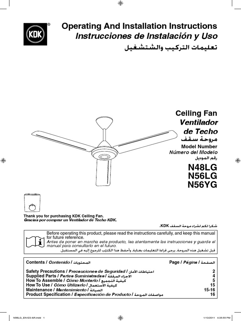 N56LG - Operating and Installation Instructions-Ceiling Fan | PDF ...