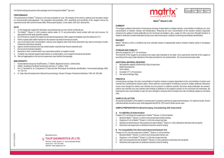 MATRIX Diluent 2 Liss | PDF | Blood Type | Antibody