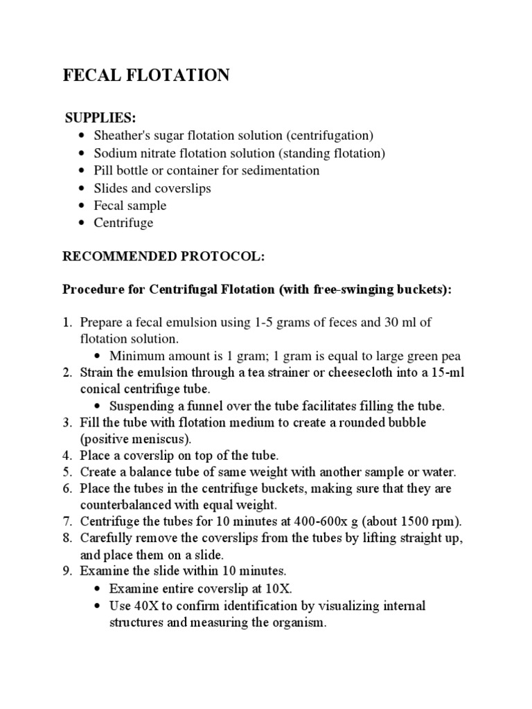 Chronic Diarrhea Fecal Flotation | PDF | Centrifuge | Laboratory Equipment