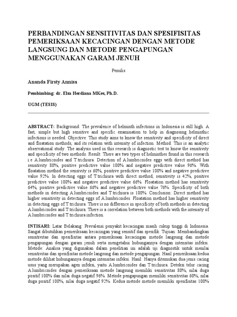 Sensi Dan Spesi Metode Apung | PDF | Sensitivity And Specificity ...