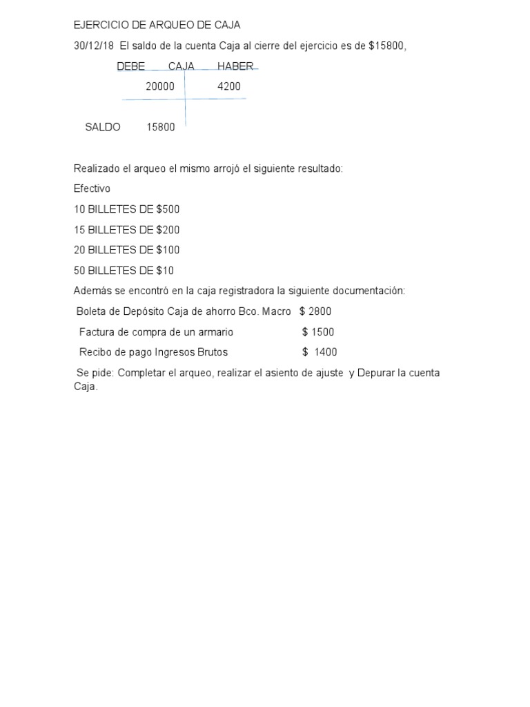 Ejercicio de ARQUEO DE CAJA | PDF
