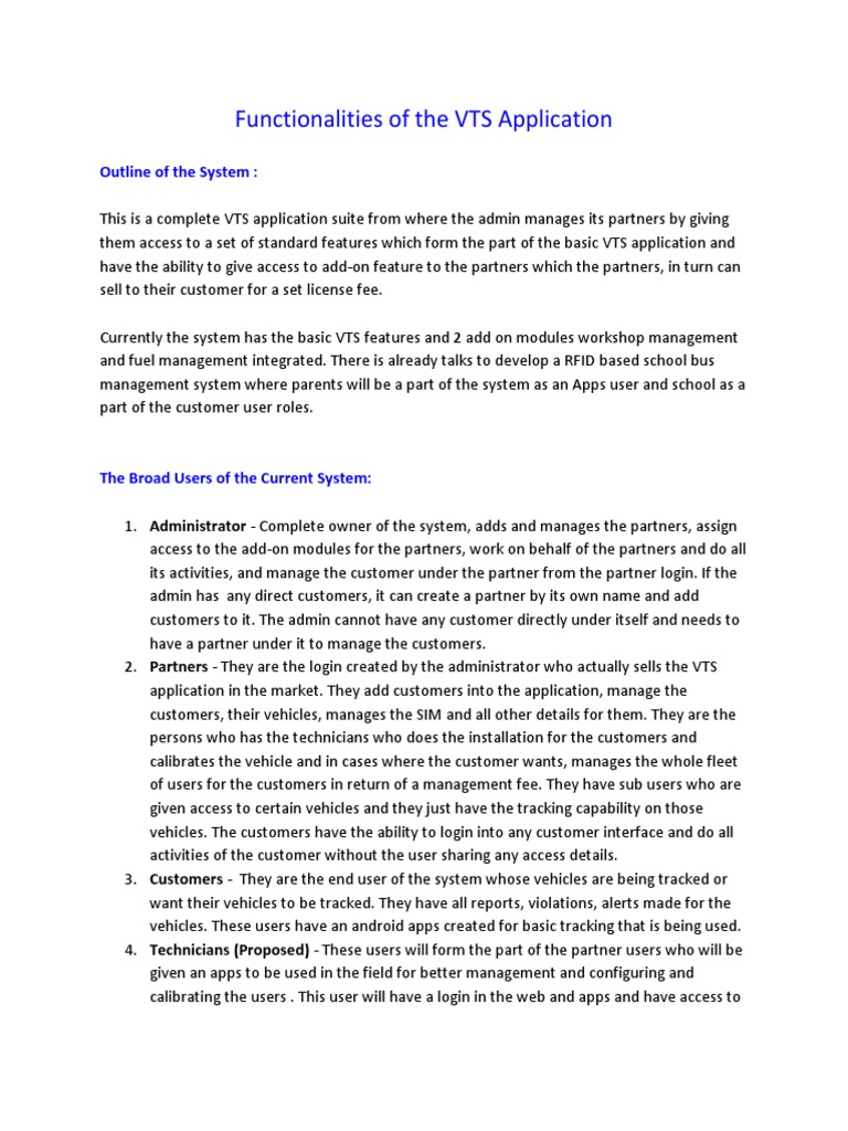 Functionalities of The VTS Application | PDF | Business