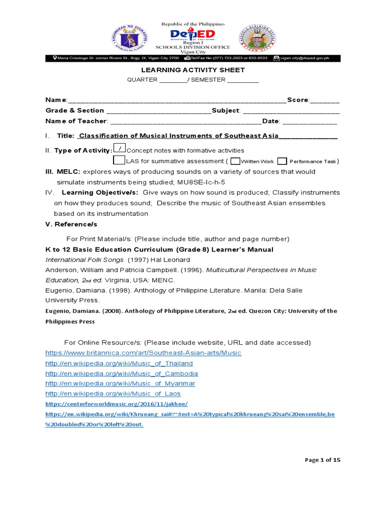 Concept Notes With Formative Activities: LAS For Summative Assessment ...