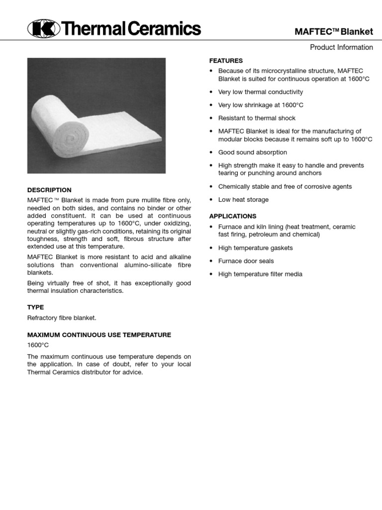 Tds Maftec Blanket | PDF | Refractory | Materials Science
