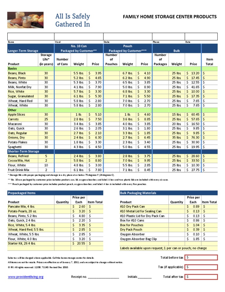 Home Storage Order Form 1-11 | PDF