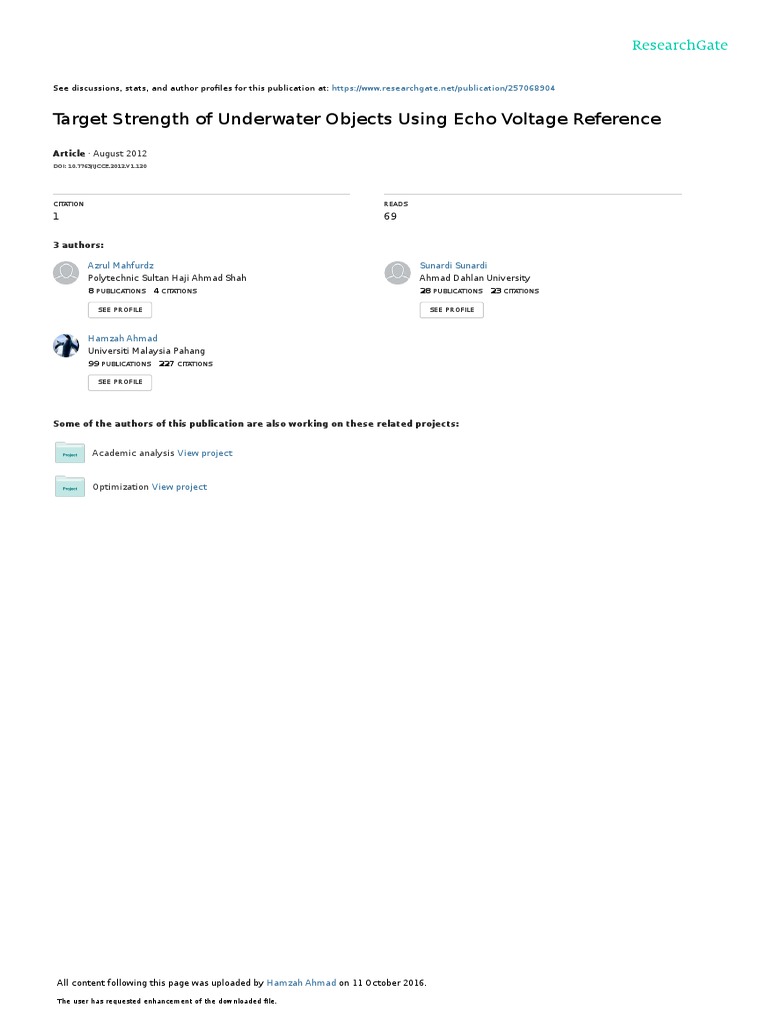 Target Strength of Underwater Objects Using Echo Voltage Reference ...