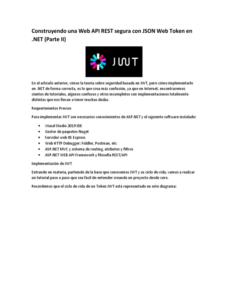 Construyendo Una Web API REST Segura Con JSON Web Token en .NET (Parte II) | PDF | .NET ...