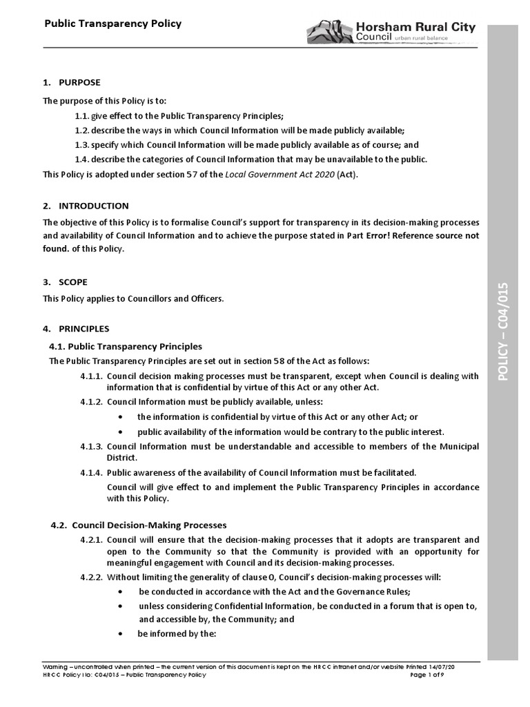 Public Transparency Policy-Final 7-07-20 | PDF | Transparency (Behavior ...