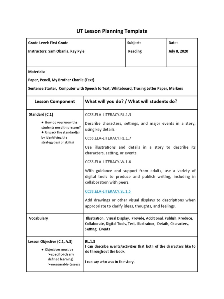Adapted Lesson Plan Specialized Instruction Samuel Obanla | PDF | Lesson Plan | Teachers
