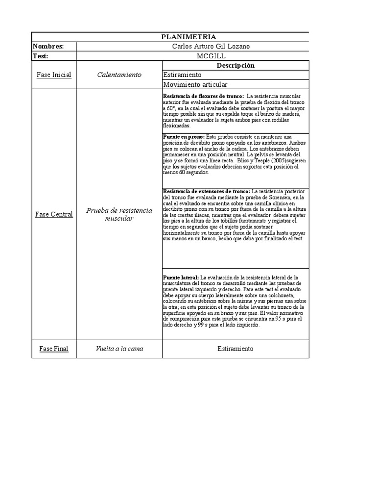 Test de Mcgill | PDF | Sistema musculoesquelético | Naturaleza
