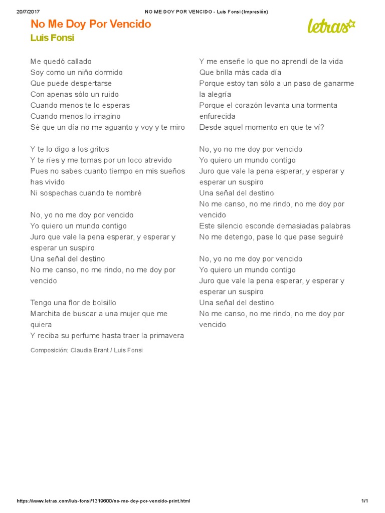 NO ME DOY POR VENCIDO - Luis Fonsi (Impresión) | PDF
