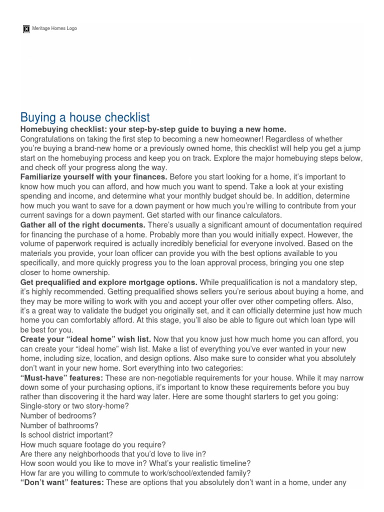 Buyer Resources Homebuying Homebuying 101 Buying A House Checklist ...