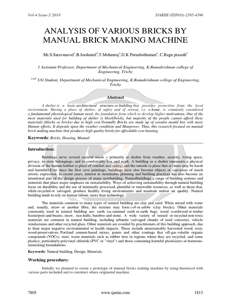 Manual Brick Making Machine Analysis | PDF | Building Technology ...