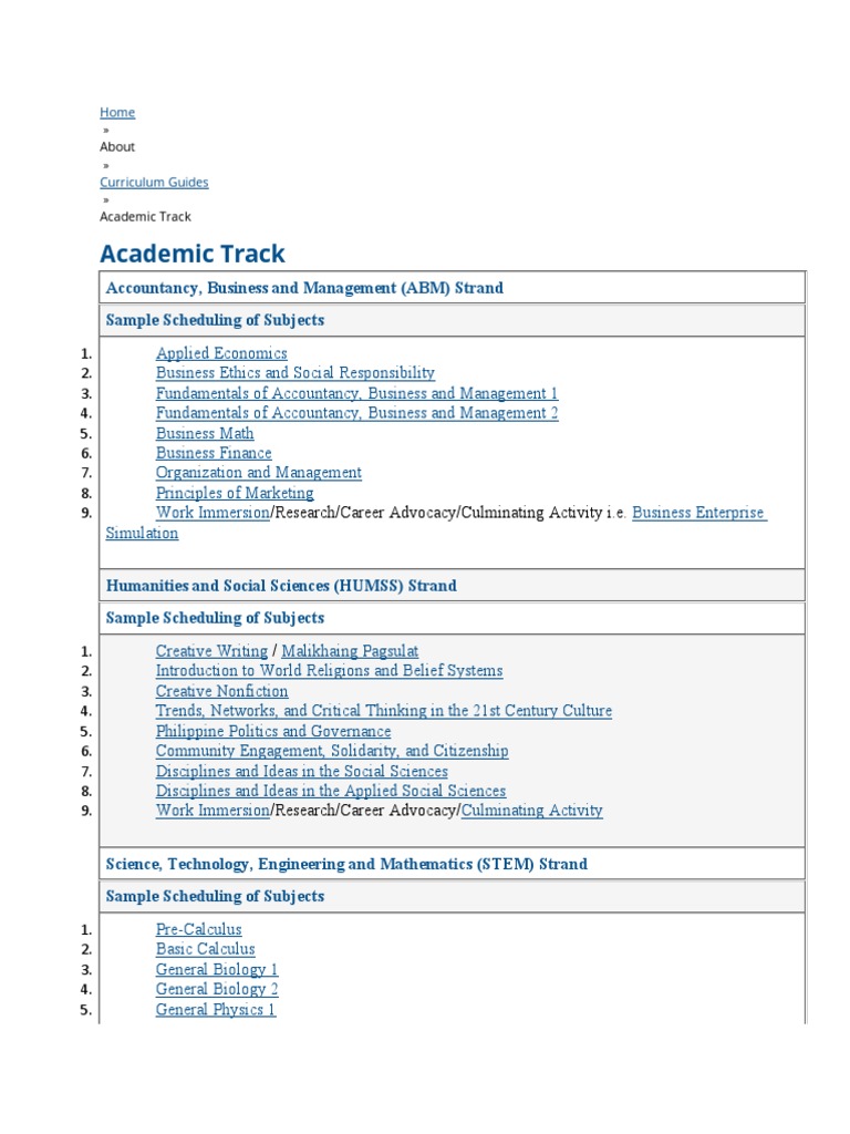 Academic Track: Accountancy, Business and Management (ABM) Strand ...