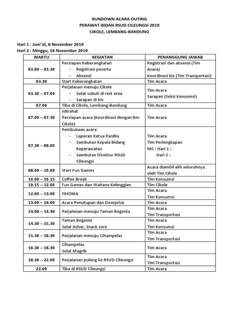 Rundown Acara Outing | PDF