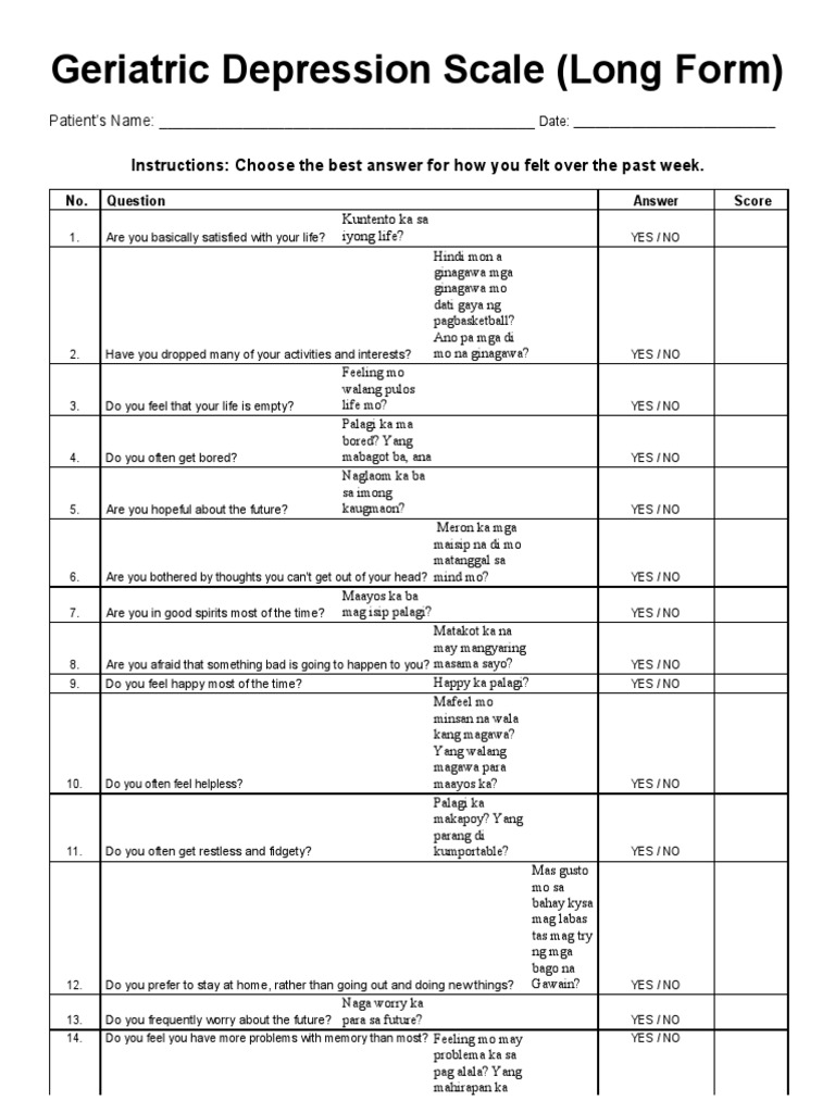 Geriatric Depression Scale (With Translation) | PDF