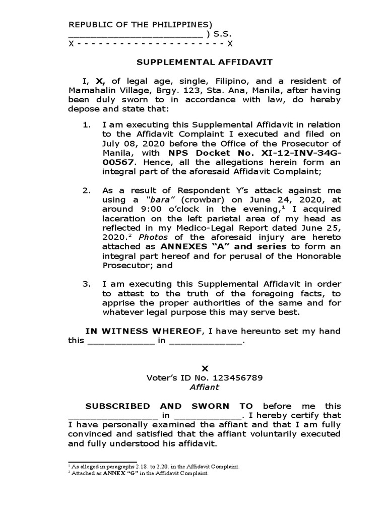 Supplemental Affidavit Sample Philippines | PDF