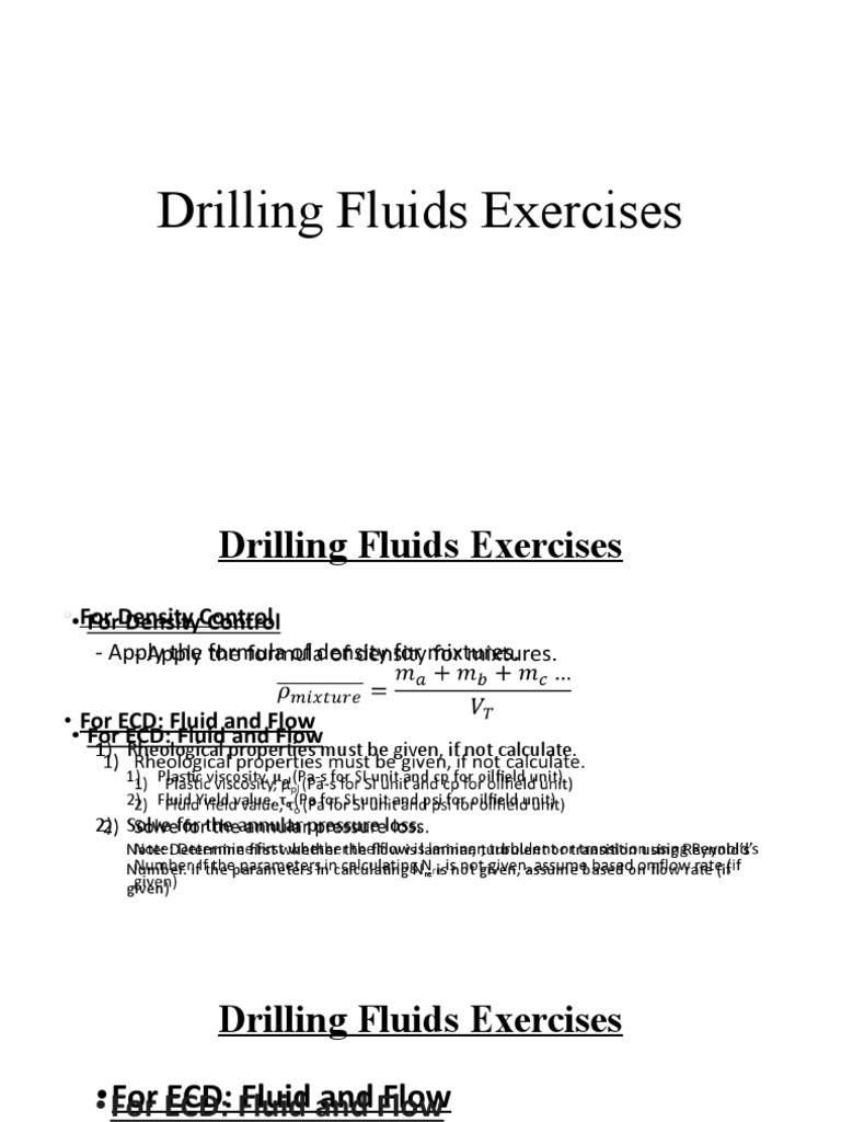Drilling Fluids Exercises | PDF | Fluid Dynamics | Laminar Flow