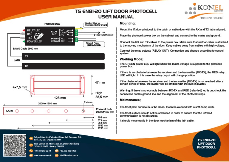 Ts En81-20 Lift Door Photocell User Manual: Mounting | PDF | Equipment | Electromagnetism