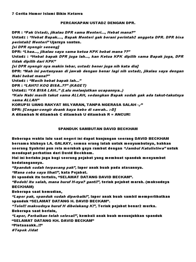 7 Cerita Humor Islami Bikin Ketawa | PDF