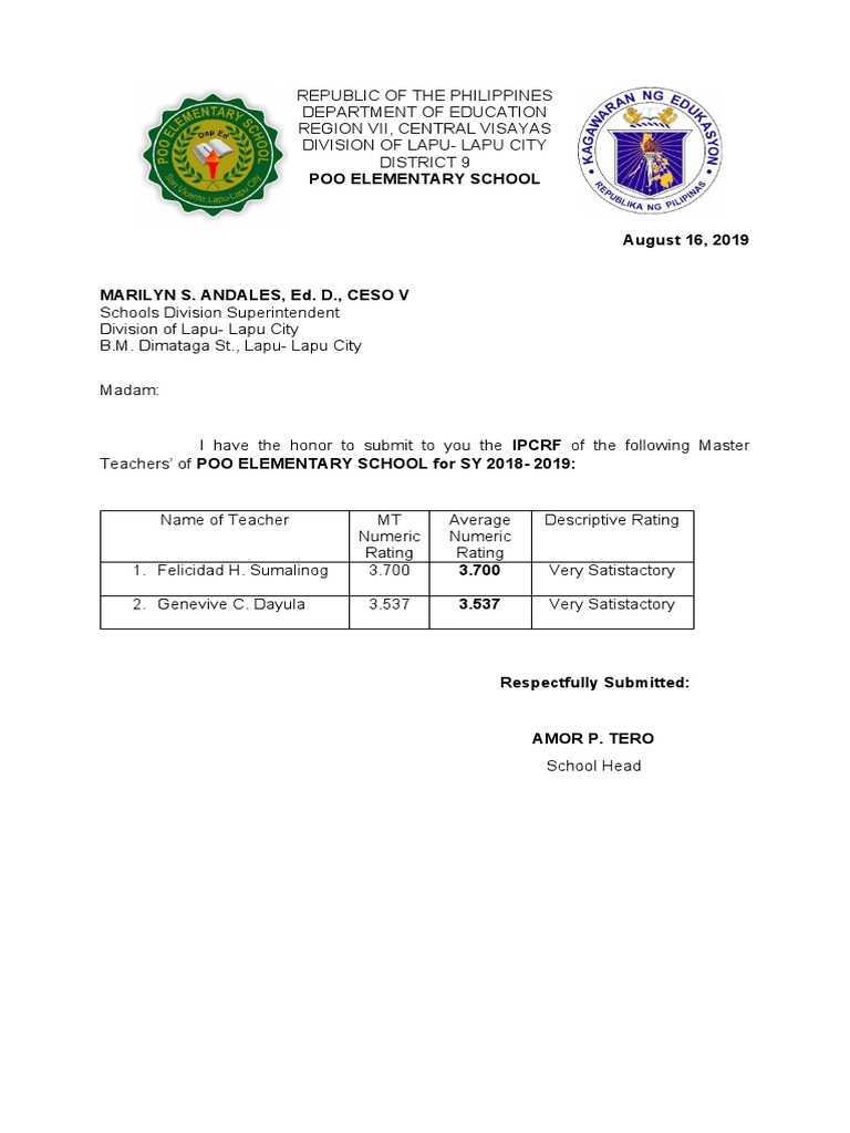 MT Transmittal of Ipcrf | PDF | Philippines
