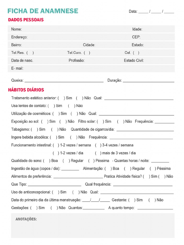 Ficha Anamnese Impressao Color PDF | PDF