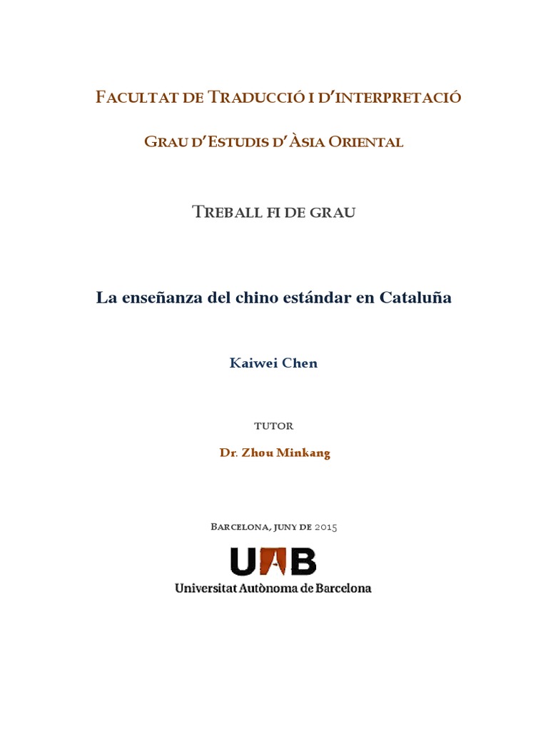 Chen Kaiwei TFG GEAO 2014-15 | PDF | Cataluña | Idioma chino