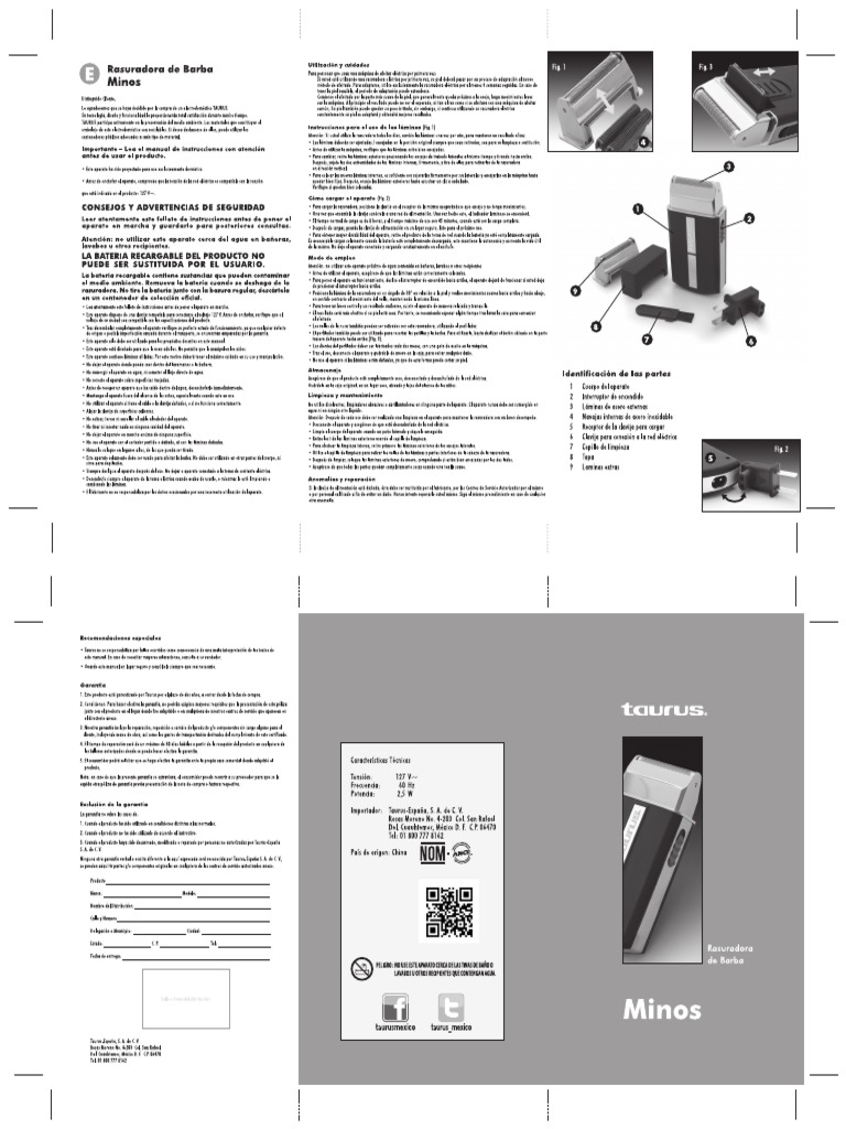 Manual Rasuradora Taurus Minos | PDF