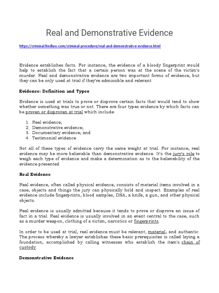 Real and Demonstrative Evidence | PDF | Relevance (Law) | Evidence (Law)
