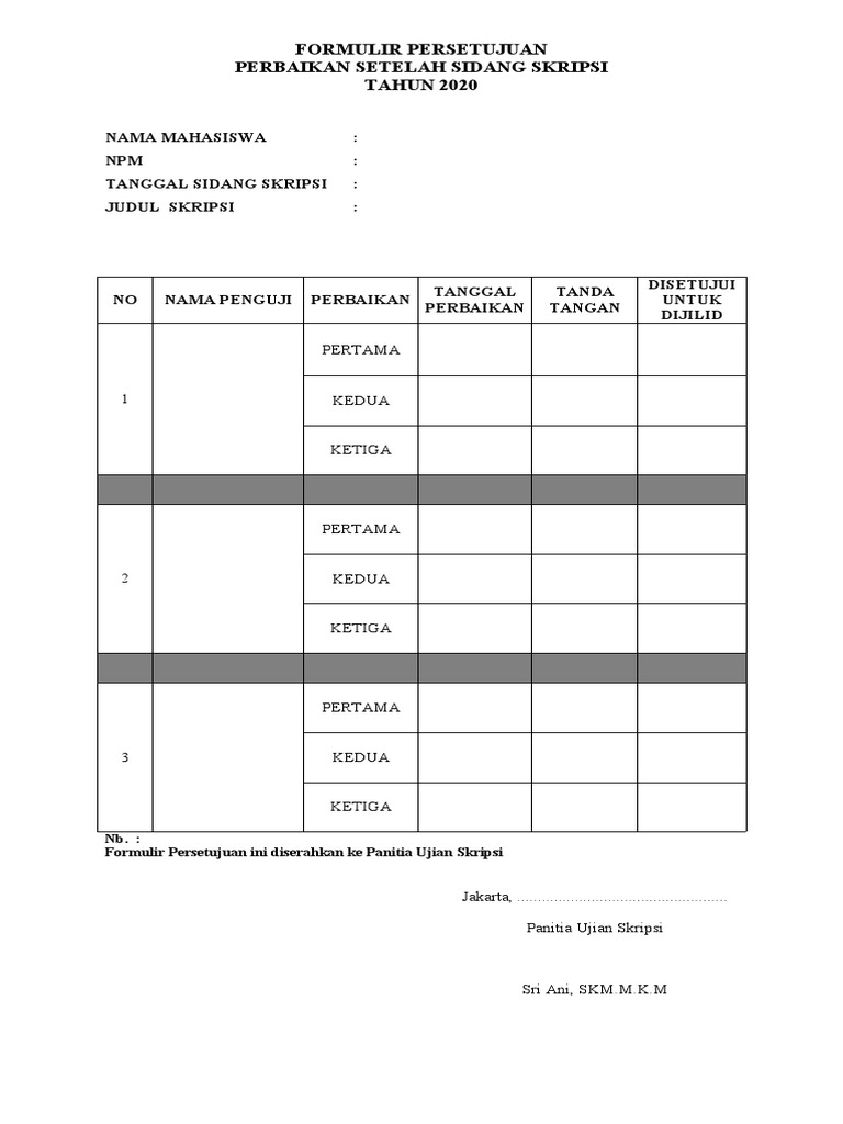Persetujuan Perbaikan Skripsi 2020 | PDF