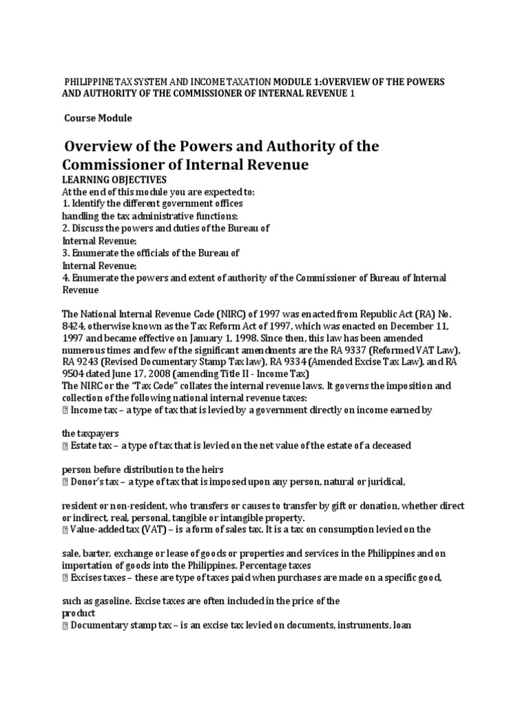 Overview of Philippine Tax Authority | PDF
