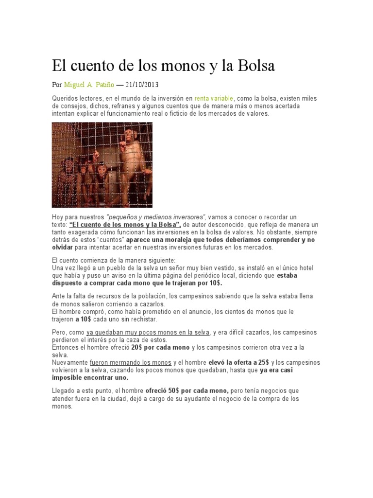 EXCELENTE HISTORIA - El Cuento de Los Monos y La Bolsa | PDF | Bolsa ...
