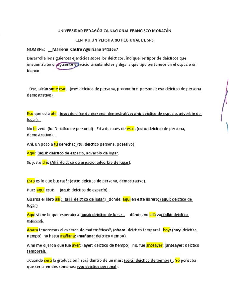 Ejercicios de Deicticos Linguistica Textual | PDF