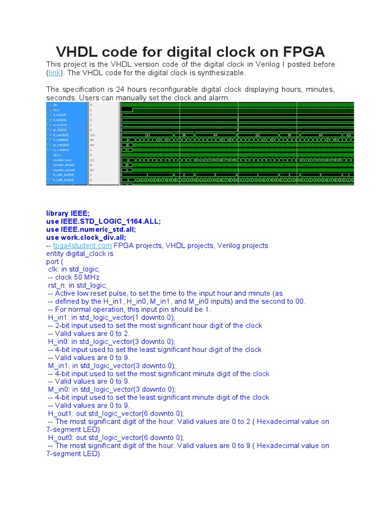 VHDL Digital Clock for FPGA | PDF | Vhdl | Field Programmable Gate Array