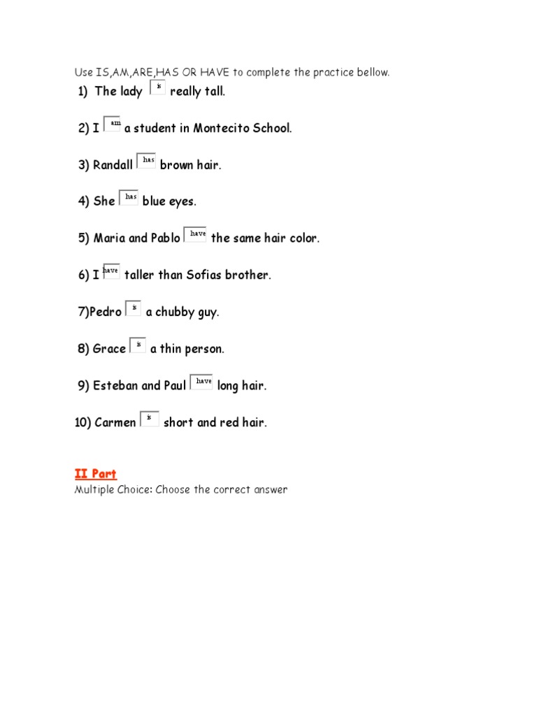 Practice Using IS, AM, ARE, HAS, HAVE | PDF