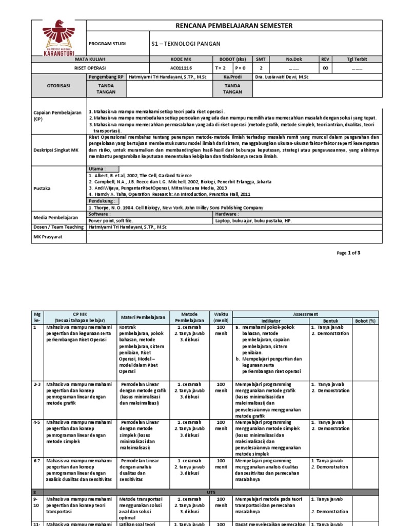 RPS MK Riset Operasi | PDF