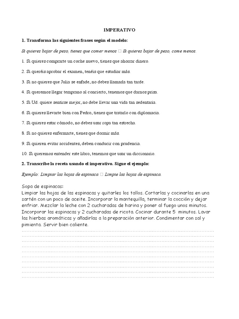 Ejercicios de IMPERATIVO 2015 | PDF | Preparación de comida y bebida ...