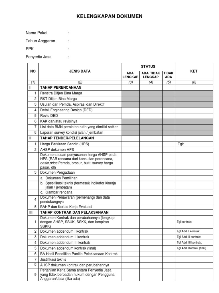 Check List Kelengkapan Dokumen | PDF