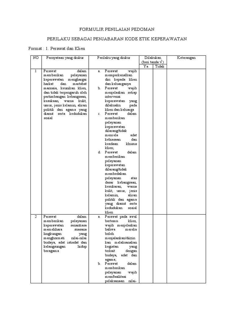 Pedoman Penilaian Perilaku Keperawatan | PDF